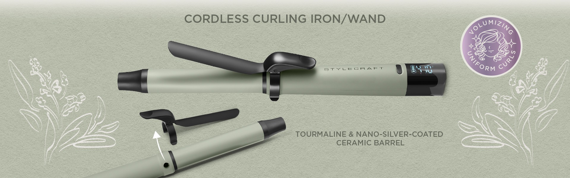 Sage Professional 1” Cordless Curling Iron & Wand with Removable Clamp ...