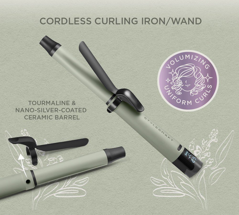 Sage Professional 1” Cordless Curling Iron & Wand with Removable Clamp ...
